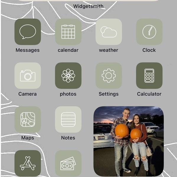 Green App Icons, Neutral Green Aesthetic Boho iPhone Covers, Ios 14 App ...