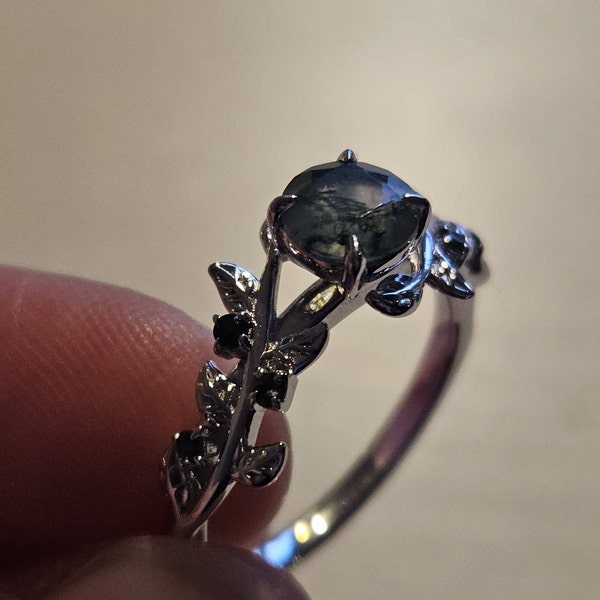 Vintage Moss Agate Engagement Ring Art Deco Leaf Promise Ring Nature ...