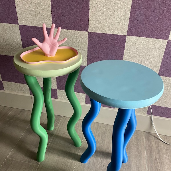 Colorful Wavy Side Table Fun Blue Postmodern Maximalist Wavy Memphis ...