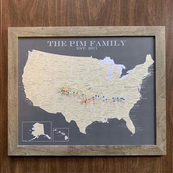 USA Push Pin Map With Frame & 50 Push Pins, Road Trip Map, Travel Map ...