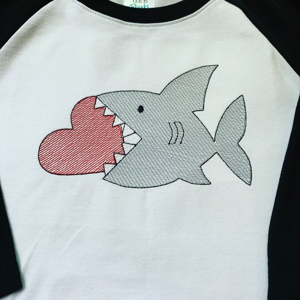 Shark Heart Sketch Stitch Embroidery Design 4x4 5x7 6x10 8x8 8x12 - Etsy