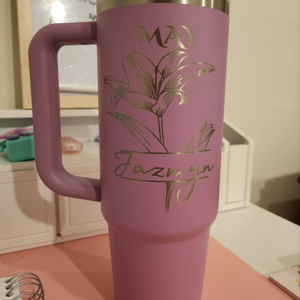 Personalized Birth Flower Stanley Cup With Name, Personalized Birth ...