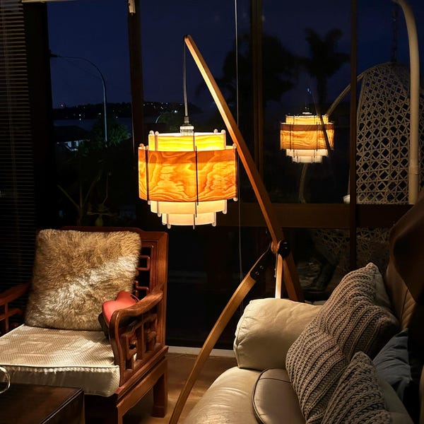 Mid Century Modern Designed Walnut Table Lamp Made From Natural ...