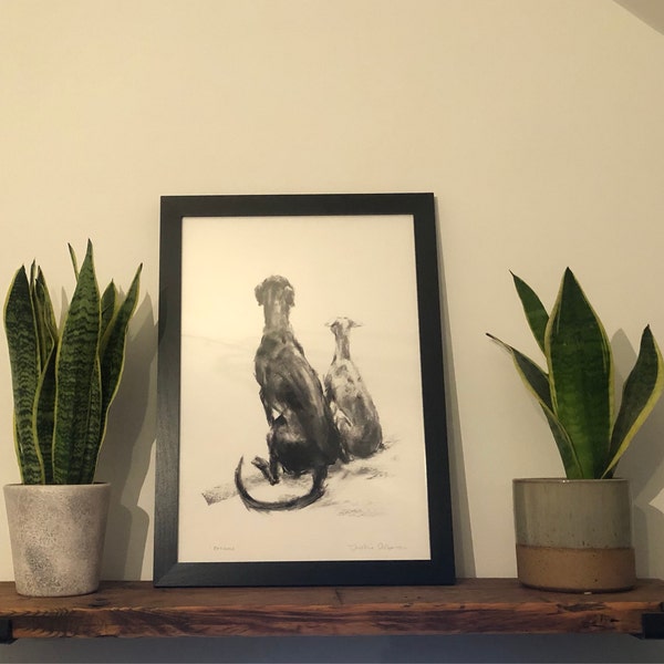 Dog Drawing Print, Patience - Two Lurchers - Fine Art Dog Print - Fine ...