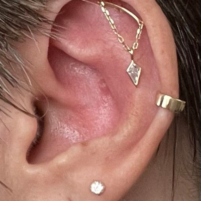 NEW 14K Solid Gold Vertical Helix Chain Piercing Unique Gold Barbell ...