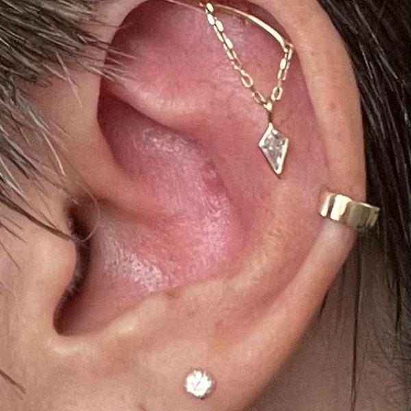 NEW ‣ 14K Solid Gold Vertical Helix Chain Piercing • Unique Gold ...