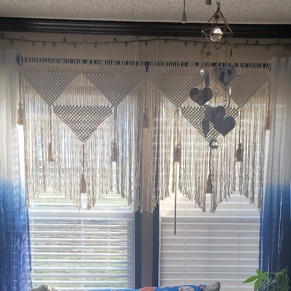 Macrame Valances Two Tone Boho Window Curtain - Etsy