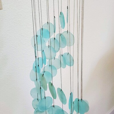 Capiz Shell Wind Chime Ocean Nautical Decor. Sea Blue Beach Cascade ...