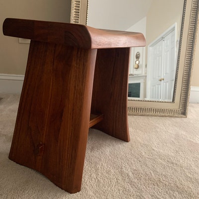 Nordic Style Teak Stool With Curved Seat - Etsy Canada