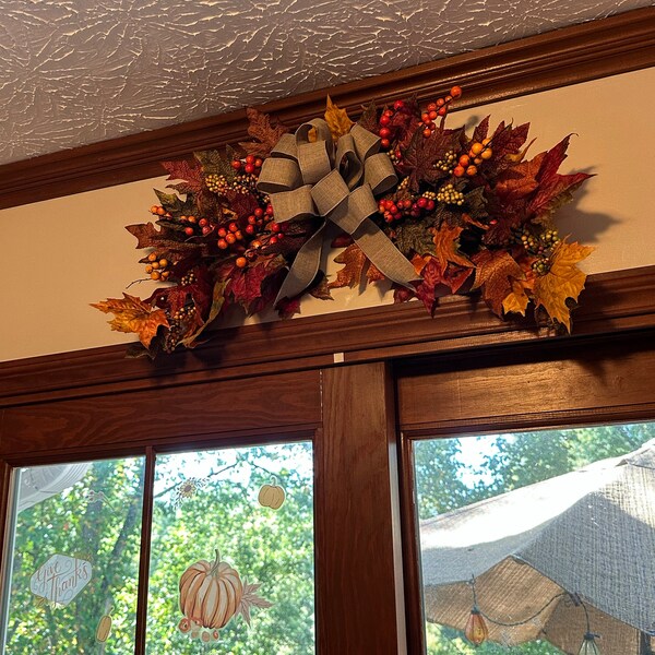 Fall Leaf Swag, Horizontal Autumn Maple Leaf Decor, Harvest Wall ...