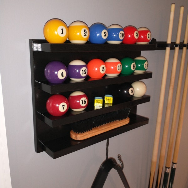 Handmade Hardwood Pool Ball Rack: Wall Mount Billiard Shelf - Pool Ball ...