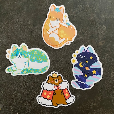 Super Cute Magical Cat Stickers Set of 3 Gloss Illustrated Stickers ...