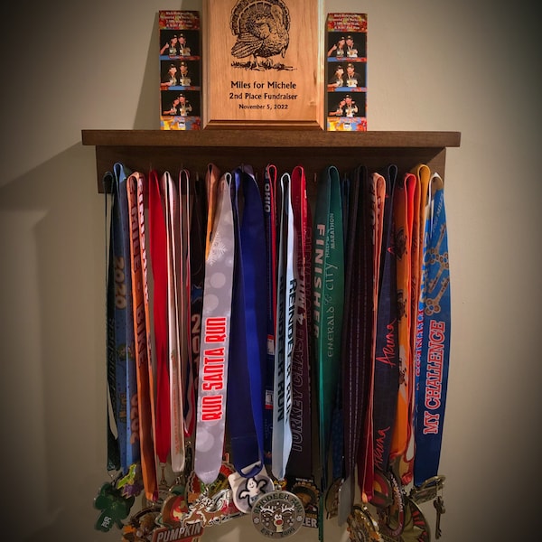 LARGE CUSTOM Medal Wall Holder Wide Top Shelf / Trophy Medal Ribbon ...