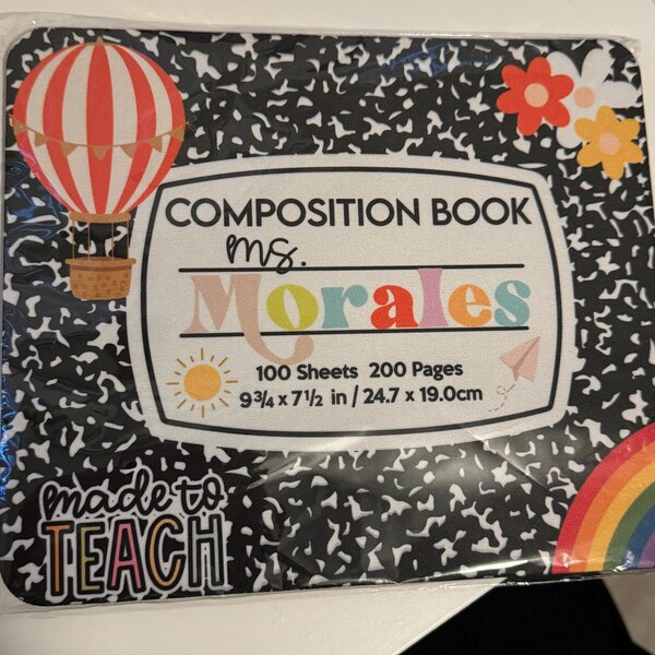 Personalized Teacher Sticker Composition Book Mouse Pad, Personalized ...
