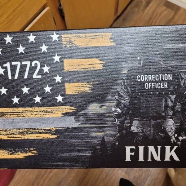 Half Flag Correctional Officer Badge Personalized Canvas, Custom Thin ...
