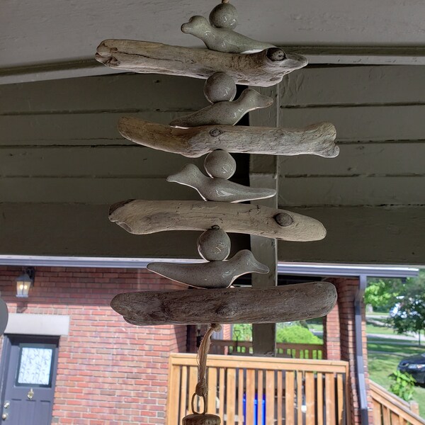 Spring/bird/wind Chime/garden Decor/pottery/handmade/driftwood/wabi ...