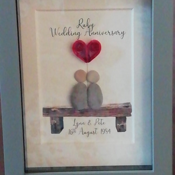 Personalised Ruby Wedding Anniversary Pebble Art Picture, Personalized ...