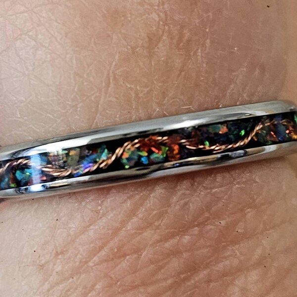 Wave Break Ring: Copper and Blue Opal Inlay, Stainless Steel Band - Etsy
