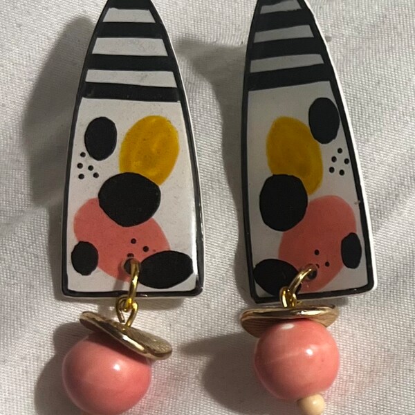 OVERSIZED Abstract Earrings, Long Hand Painted Geometric Drop Earrings ...