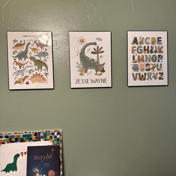 Set of 3 Personalised Dinosaur Posters, Alphabet Print, Dinosaur Chart ...