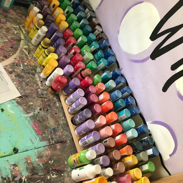 Wooden Display Rack for Paint Bottles - 5 Row Paint Bottle Display Rack ...