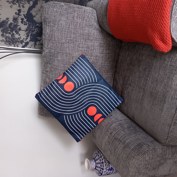 Abstract Geometric Pillow Cover, Navy Blue and Orange Home Decor ...