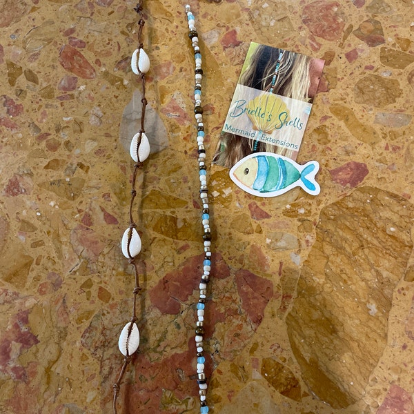 Clip-on Mermaid Hair Extension | Handmade W Beads & Cowrie Shell | Hair ...