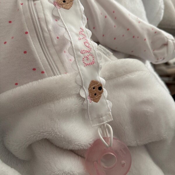 Monogrammed Pacifier Clip | Bow Personalized Scallop Embroidered Paci ...