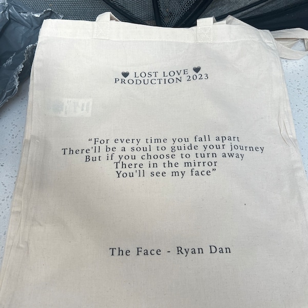 Custom Song Lyric Tote Bag - Wedding Gift Birthday Present - Favourite ...