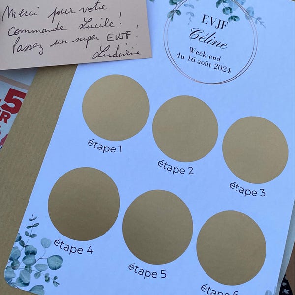 Carte à gratter pour EVJF, programme EVJF, carte personnalisable ...