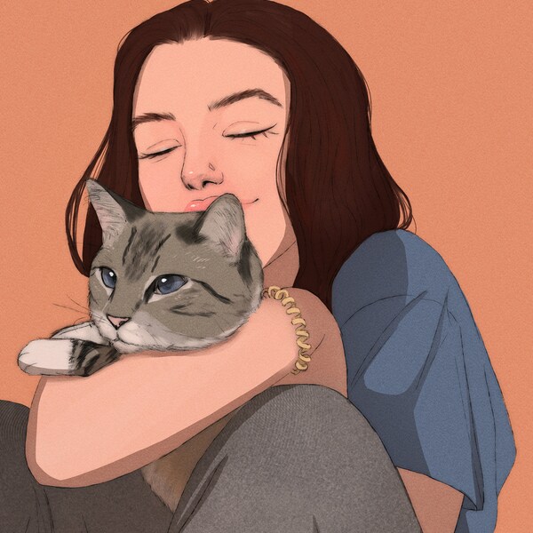 Cozy Custom Digital Portrait Drawing | Cute Personalized Commission ...