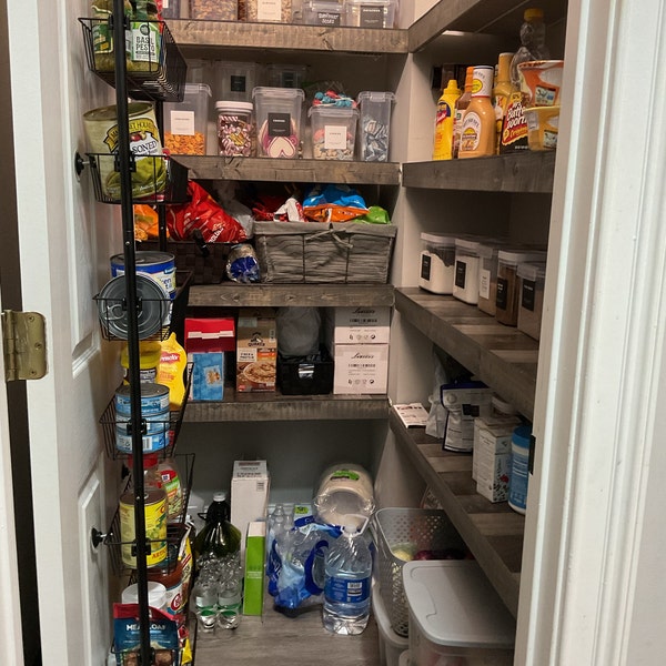 Custom Rustic Gray Wood Shelf Metal Wire Rack Cover Pantry Kitchen Home ...