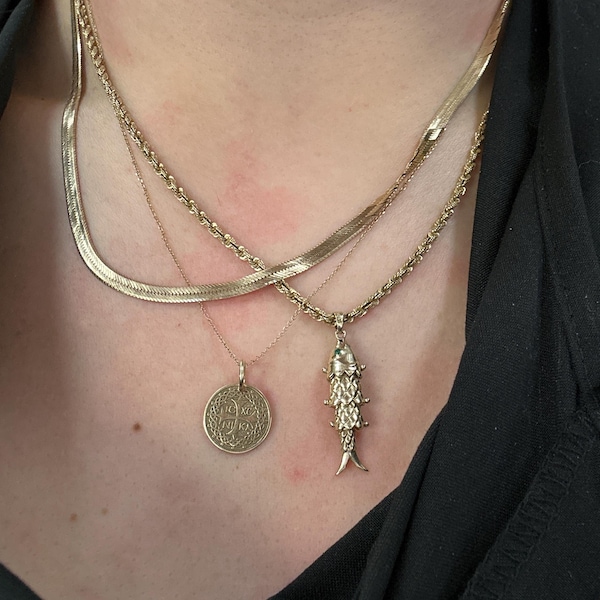 14K Gold Rolo Chain Ring, Chain Link Ring, Thick Chain Curb Ring, Rolo ...