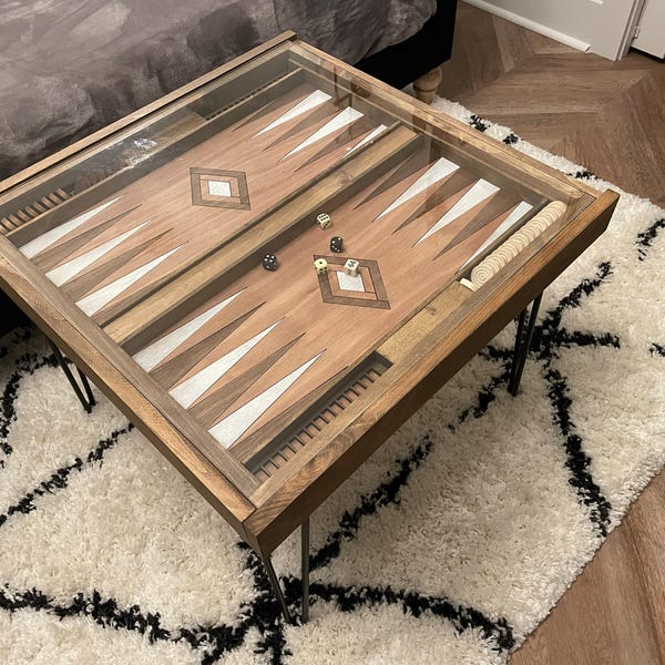 Rustic Backgammon Coffee Table With Removable Glass Top - 100% Made in ...