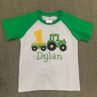 Monogram Tractor Birthday Raglan Tee, Farm Birthday Shirt, Tractor ...