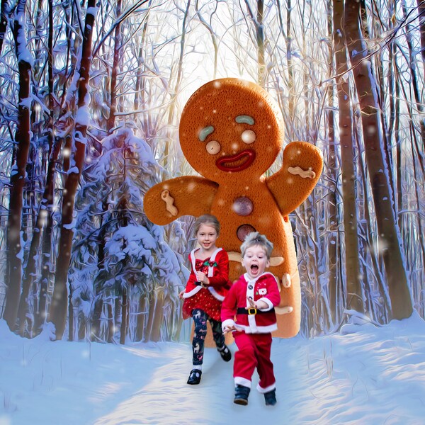 Gingerbread Man Chase Digital Backdrop/background, Can't Catch Me I'm ...