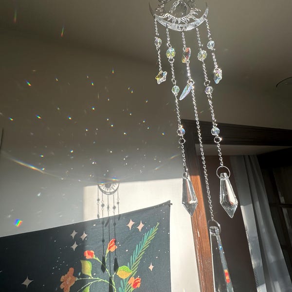 Large Crystal Half Moon Suncatcher Perfect Gift Sun Catcher Gemstone ...