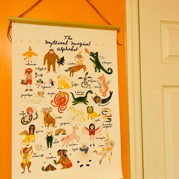 Mythical Magical Alphabet Canvas Banner Hanging Art Print Nursery Decor ...