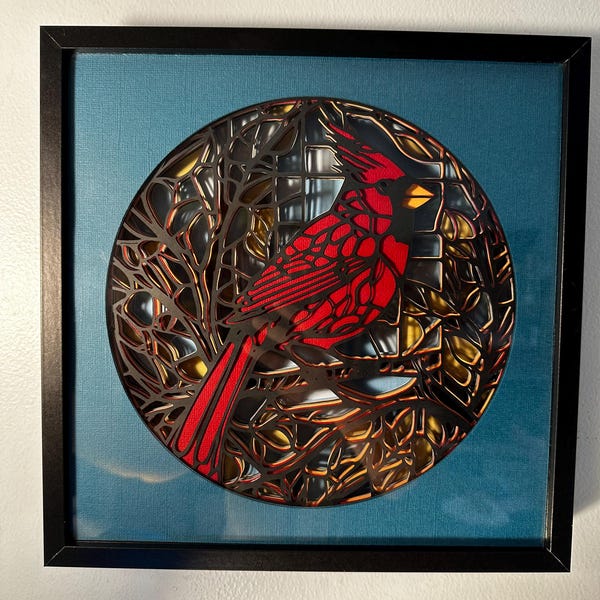 Cardinal Stained Glass Shadow Box Svg, Mosaic Cardinal, Layered ...
