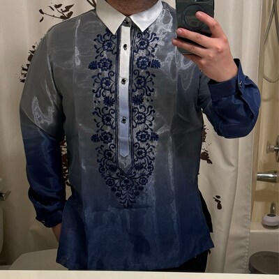 FILIPINIANA ITNEG FABRIC Mestiza Sleeve Denim Dress Barong - Etsy