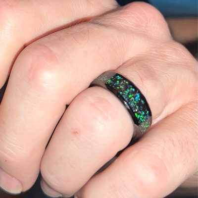 Galaxy Orion Nebula Ring for Women, Engagement Ring Set, Black Titanium ...