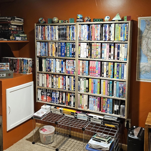 Movie DVD Storage Cabinet Wall Shelf Rack - Video Game Organizer Cubby ...