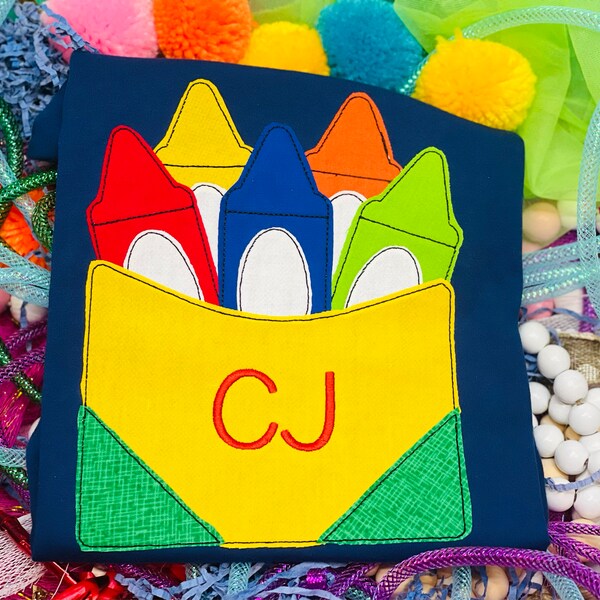 Box Crayons Bean Stitch Applique Design 5x7 6x10 8x8 9x9 8x12 - Etsy
