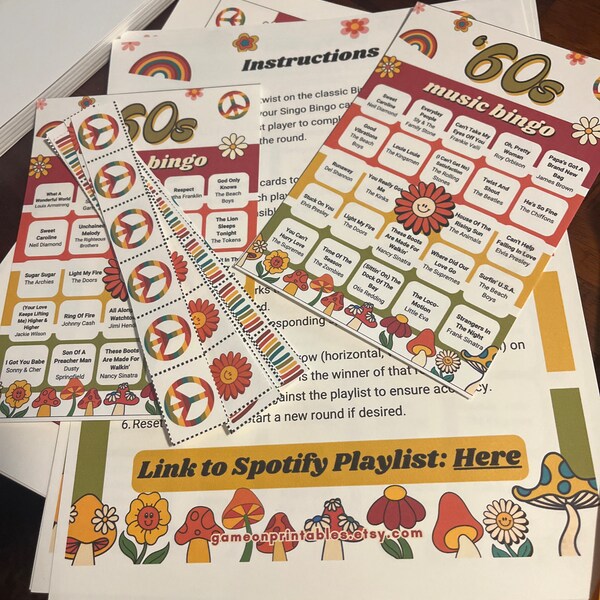 70s Music Bingo | 70s Singo Bingo | 40 Bingo Cards | 1970s Music ...