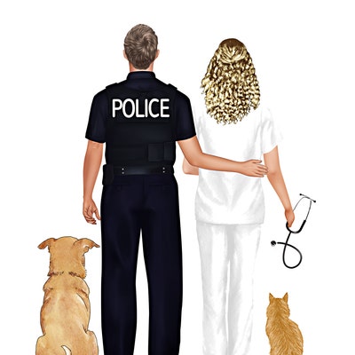 Personalised Nurse and Police Print,personalised Couples Portrait ...