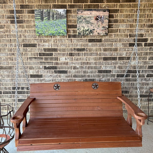 Porch Swing, Texas Star Patio Bench Swing, Chair Swing Outdoor ...