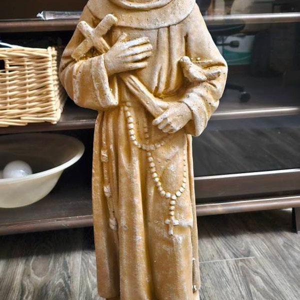 Solid Rock Stoneworks St Francis Holding Cross- 25in Tall- Sandstone - Etsy
