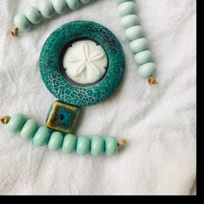 Large Sand Dollar Focal, Handmade Lampwork Bead, Beach, Etched Cream ...