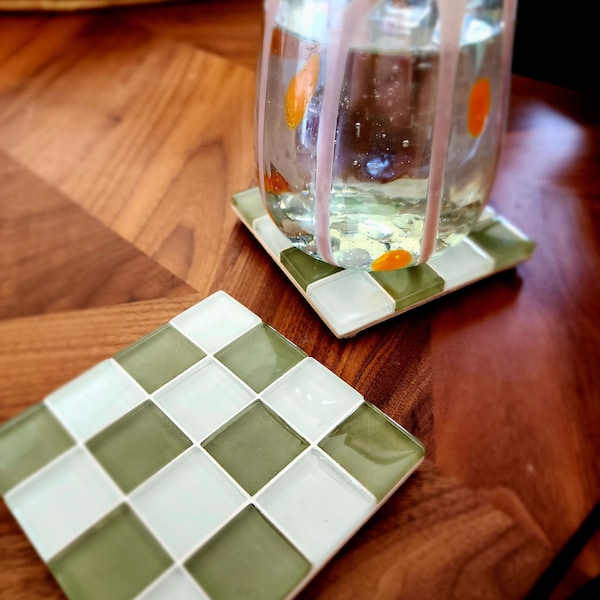 Glass Tile Coaster | Handmade Drink Coaster | Square Coaster ...