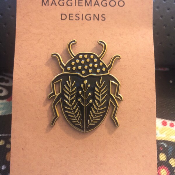Beetle Enamel Pin Brooch, Scarab Beetle Design, Black and Gold Metal - Etsy